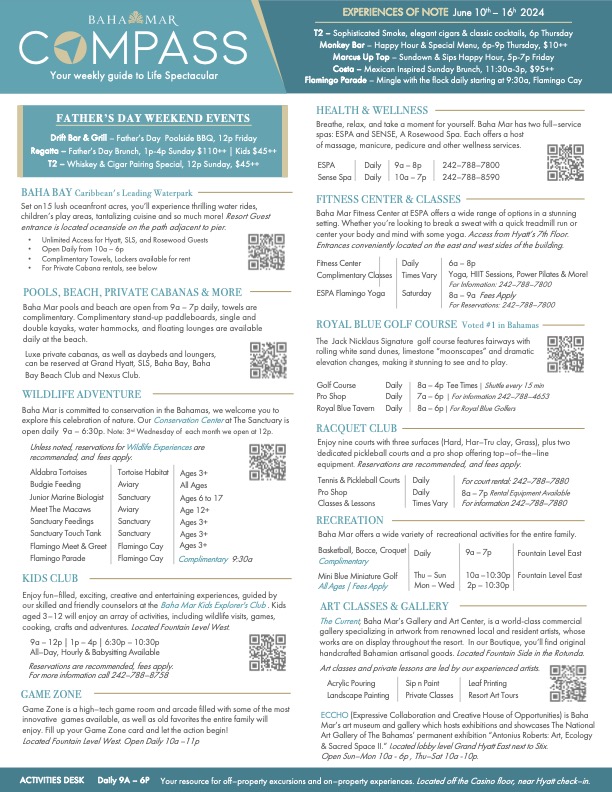 Baha Mar Activity Schedule - Bahamas Best Vacation Activities