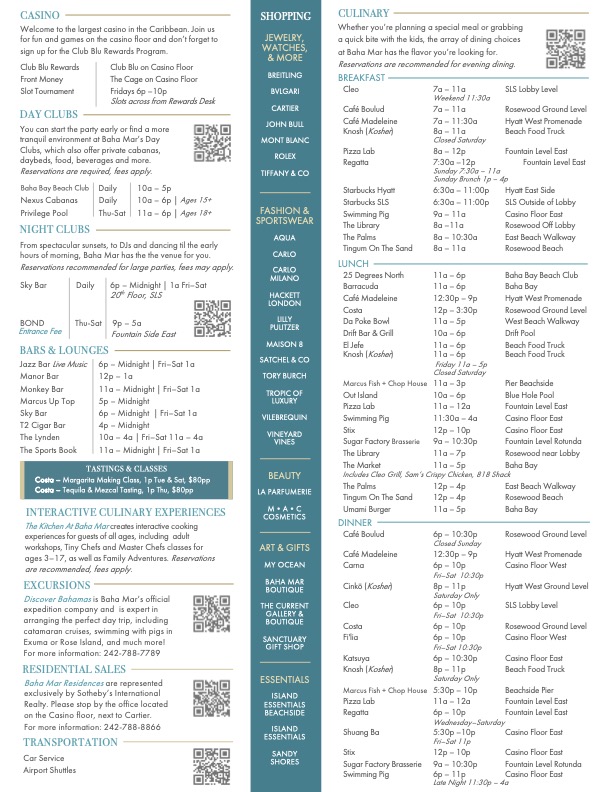 Baha Mar Activity Schedule - Bahamas Best Vacation Activities